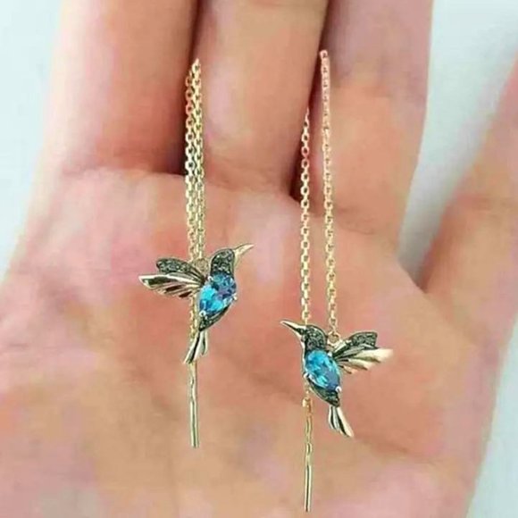 Jewelry | Hummingbird Chain Earrings In Blue | Poshmark